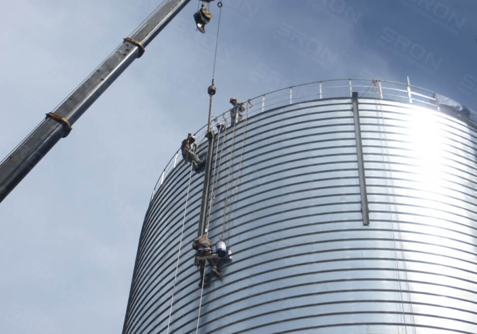 Construction site of spiral steel silo project